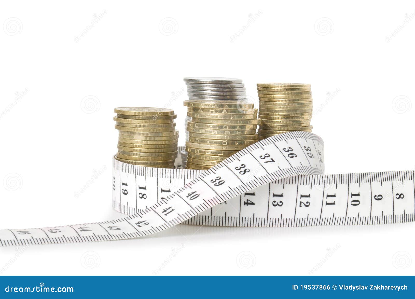 Stack of Coins and Tape Measuring Stock Photo - Image of money, fiscal ...