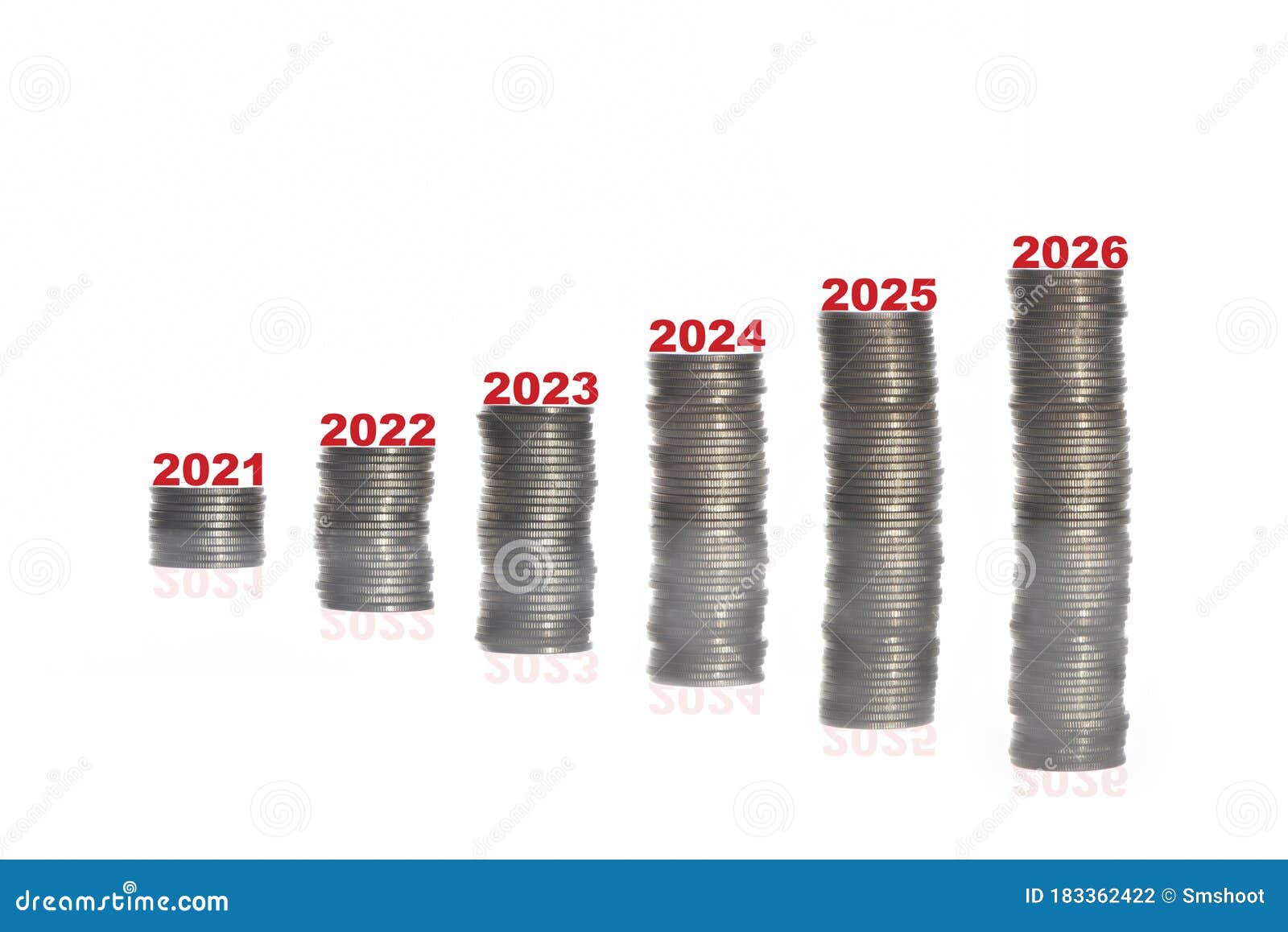 Stack of Coins with 2021 To 2026 on White Background Stock Photo ...