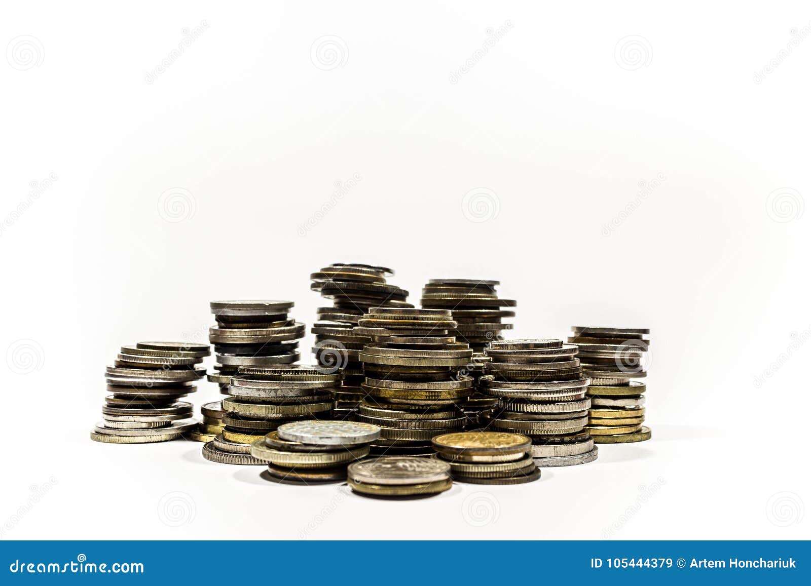 A Stack of Coins on a White Background. Isolated Stacks of Coins Stock ...
