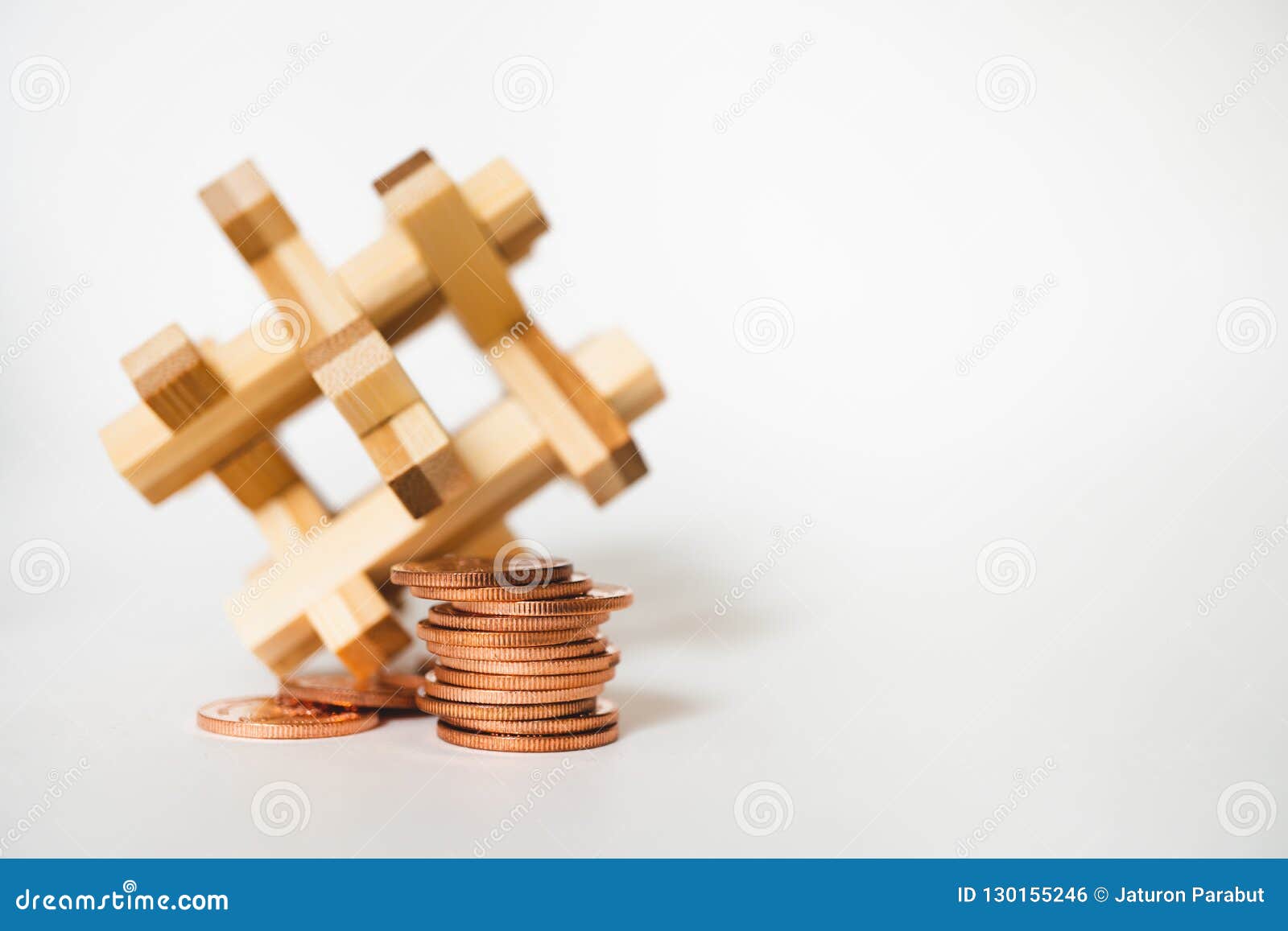 Stack Coins on Wooden Interlocking Isolated on White Background Stock ...