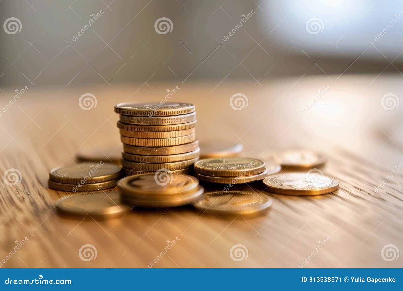Stack of Coins on Wooden Table Stock Image - Image of vintage, gold ...