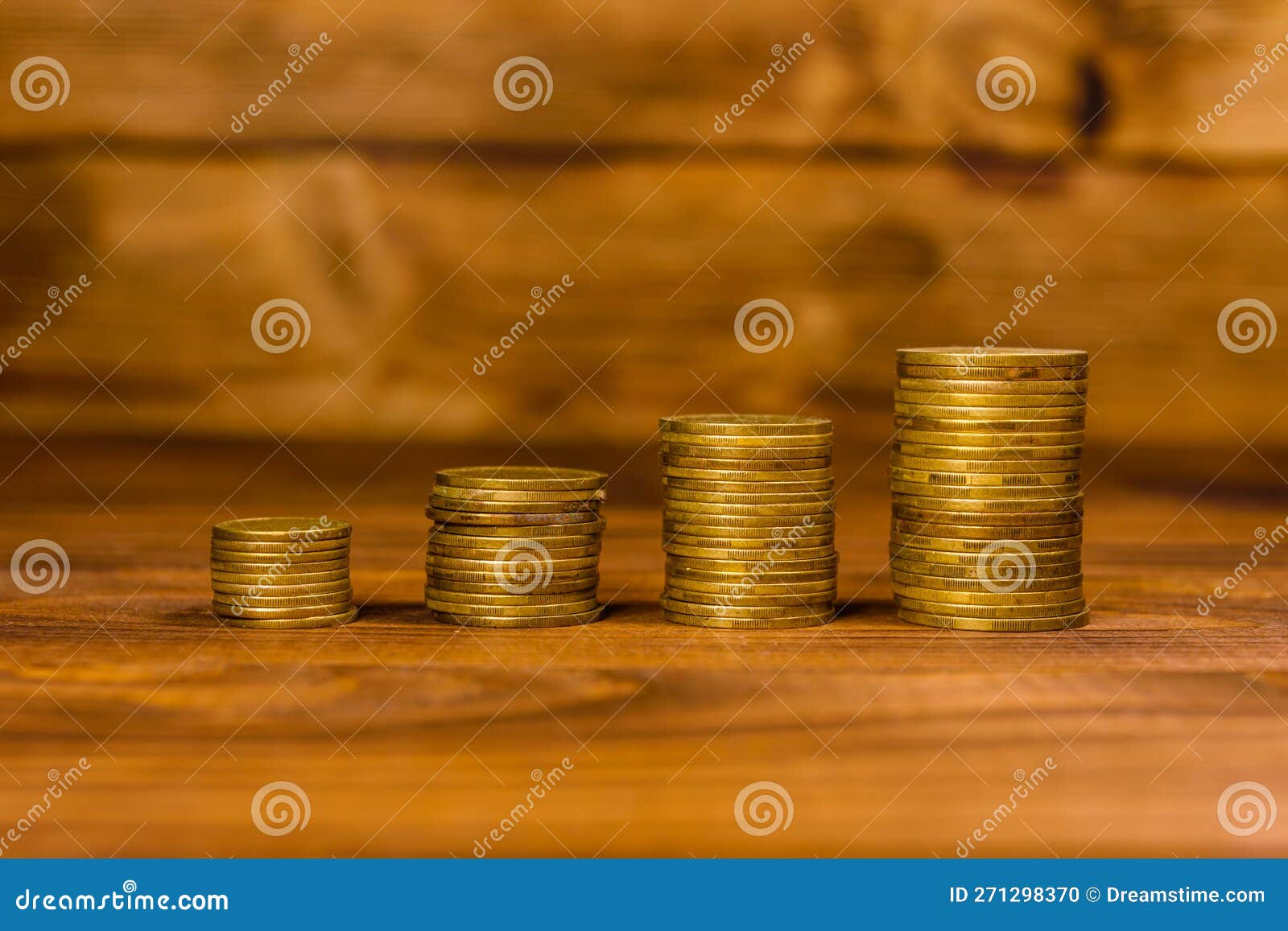 Stack of the Coins on Wooden Table Stock Photo - Image of closeup ...