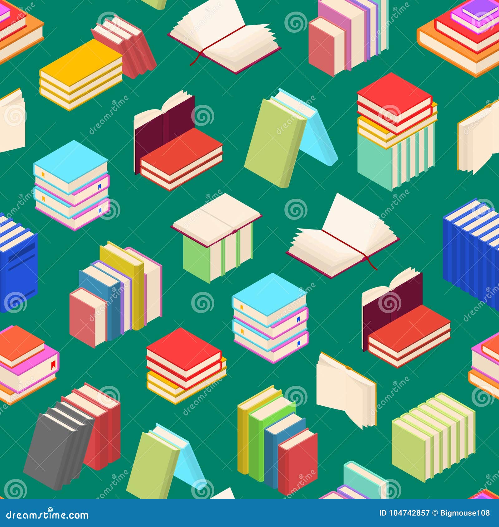 Stack of Color Books Background Pattern Isometric View. Vector Stock ...