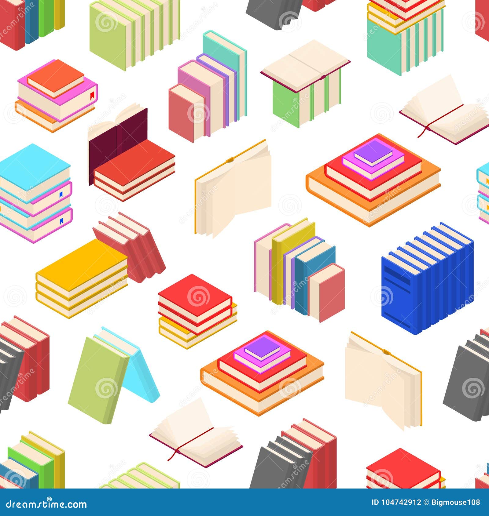 Stack of Color Books Background Pattern Isometric View. Vector Stock ...