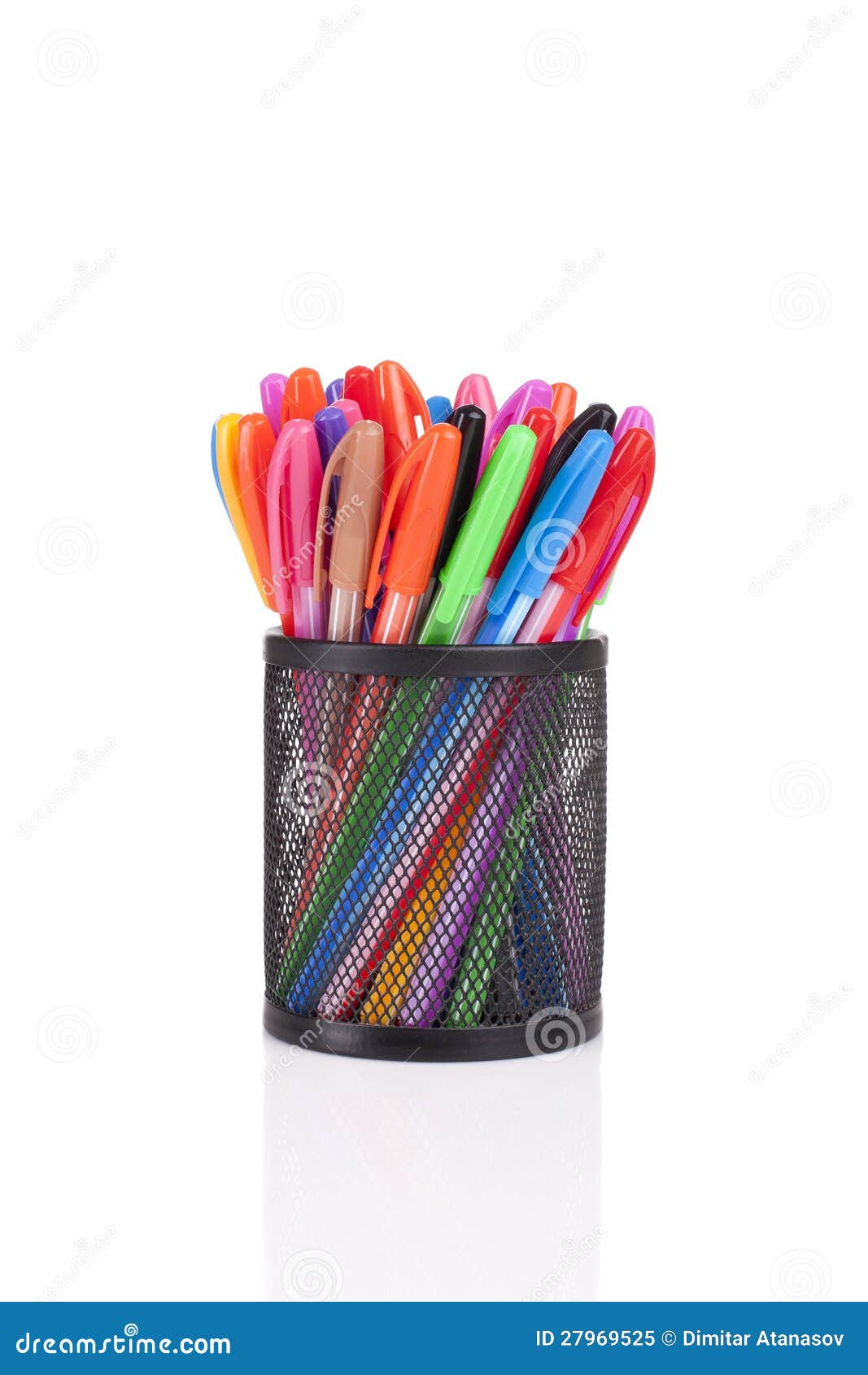 Stack of Color Pens in a Metal Holder Stock Image - Image of creativity ...