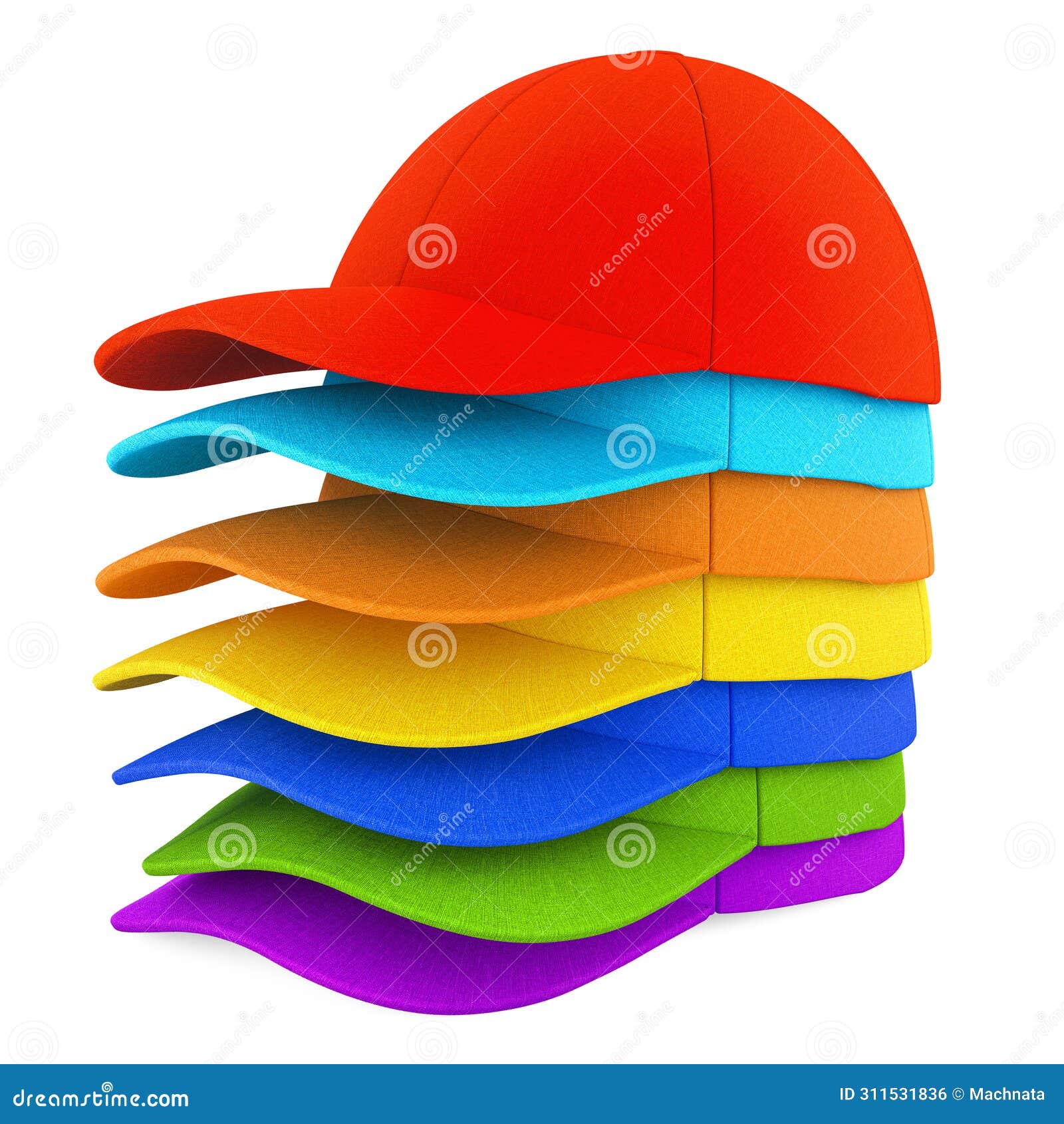 Stack of Colored Baseball Caps. 3D Rendering Stock Illustration ...