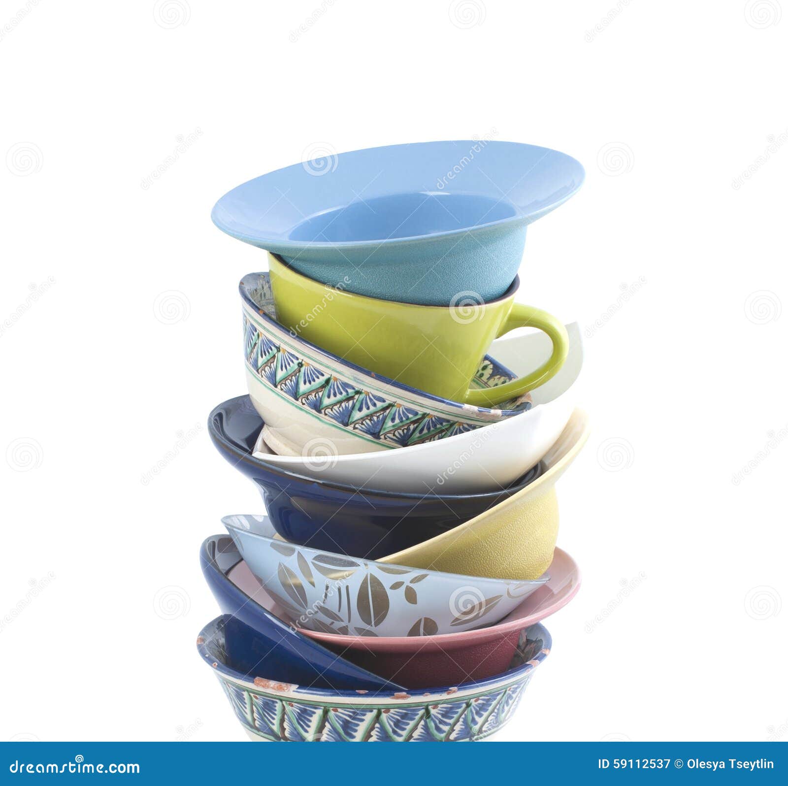 Stack of Colored Cups on a White Background. Stock Image - Image of ...