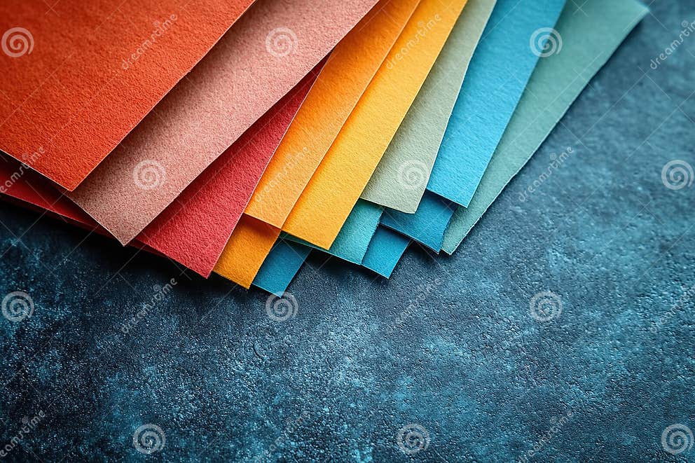 Stack of Colored Paper Sheets on Grey Concrete Background. Abstract ...