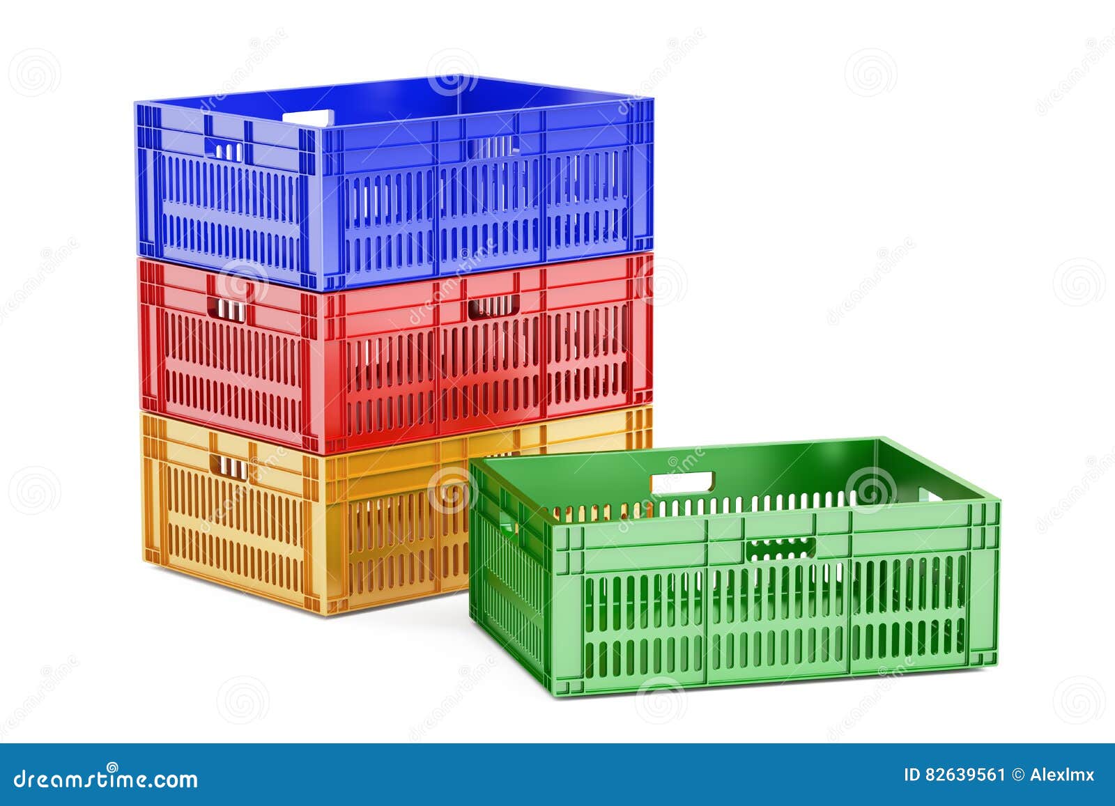 Stack Colored Plastic Crates, 3D Rendering Stock Illustration ...