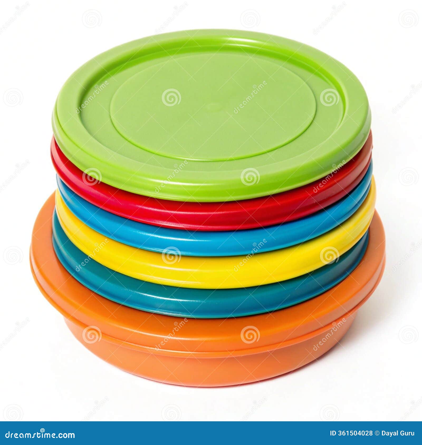 Stack of Colored Plastic Discs with Green Lid Isolated on Transparent ...