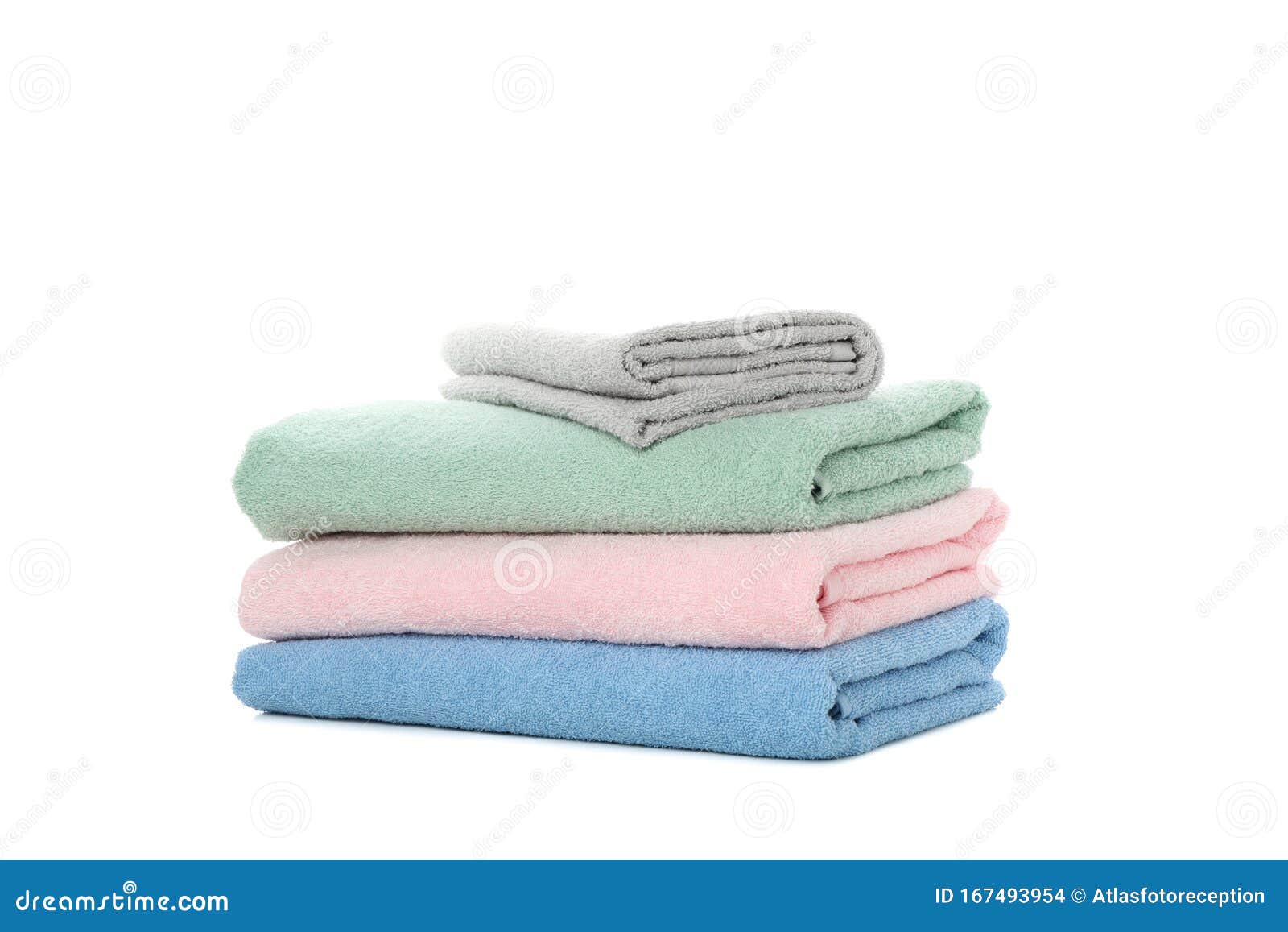 Stack of Colored Towels Isolated on White Stock Photo - Image of beauty ...