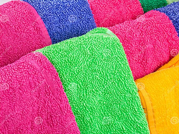 Stack of Colorful Bath Towels Stock Photo - Image of cloth, fabric ...