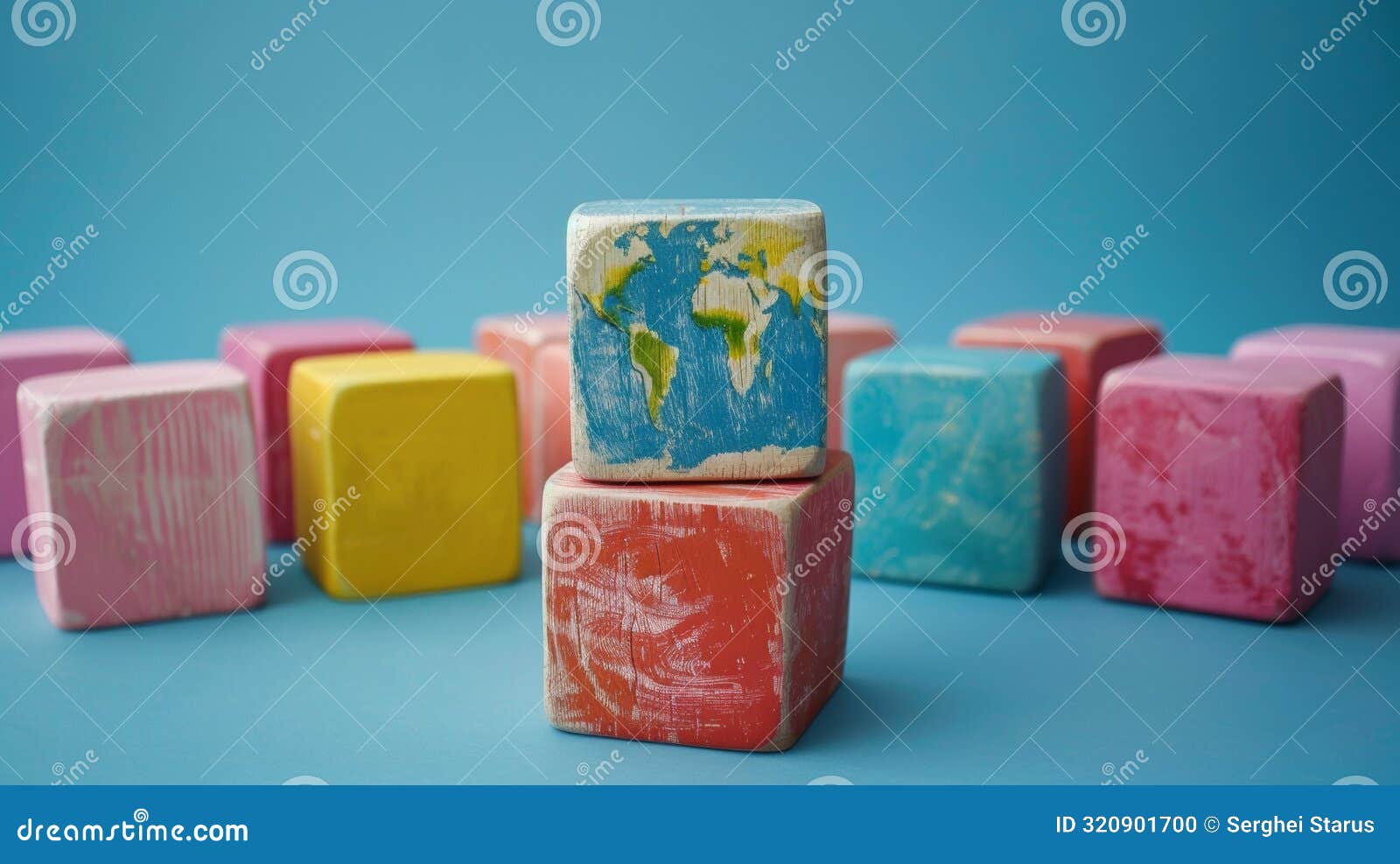 A Stack of Colorful Blocks with a World Map on Them, AI Stock Photo ...