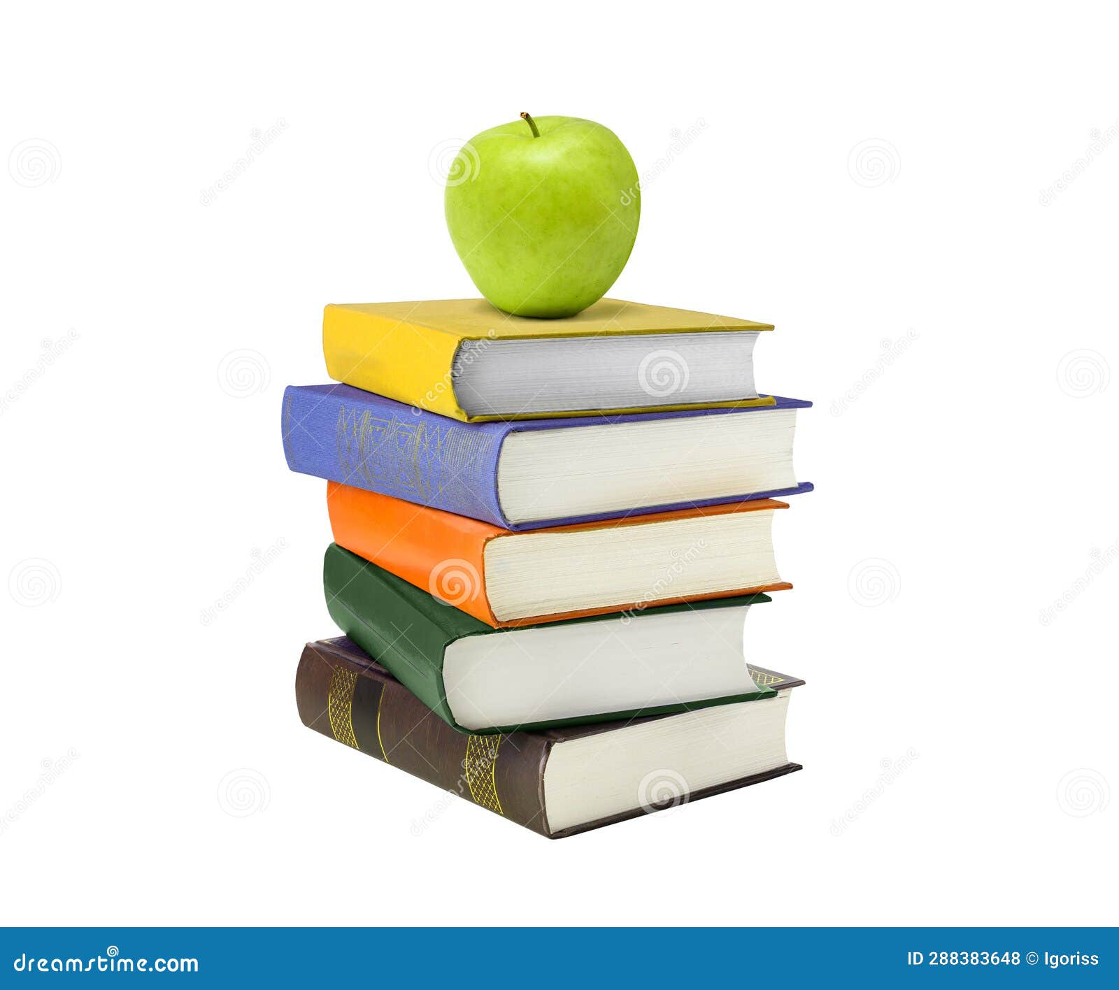 Stack of Colorful Books and Apple Isolated on White Background Stock ...