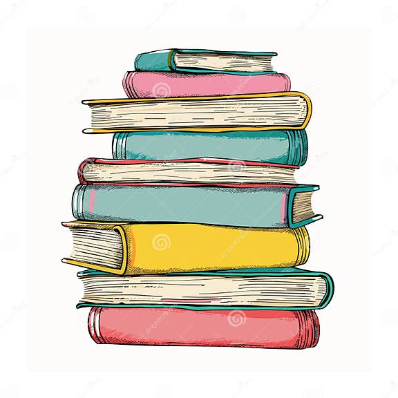 Stack Colorful Books Illustration, Handdrawn Sketch Style, Educational ... Stack Colorful Books Illustration, Handdrawn Sketch Style, Educational ...