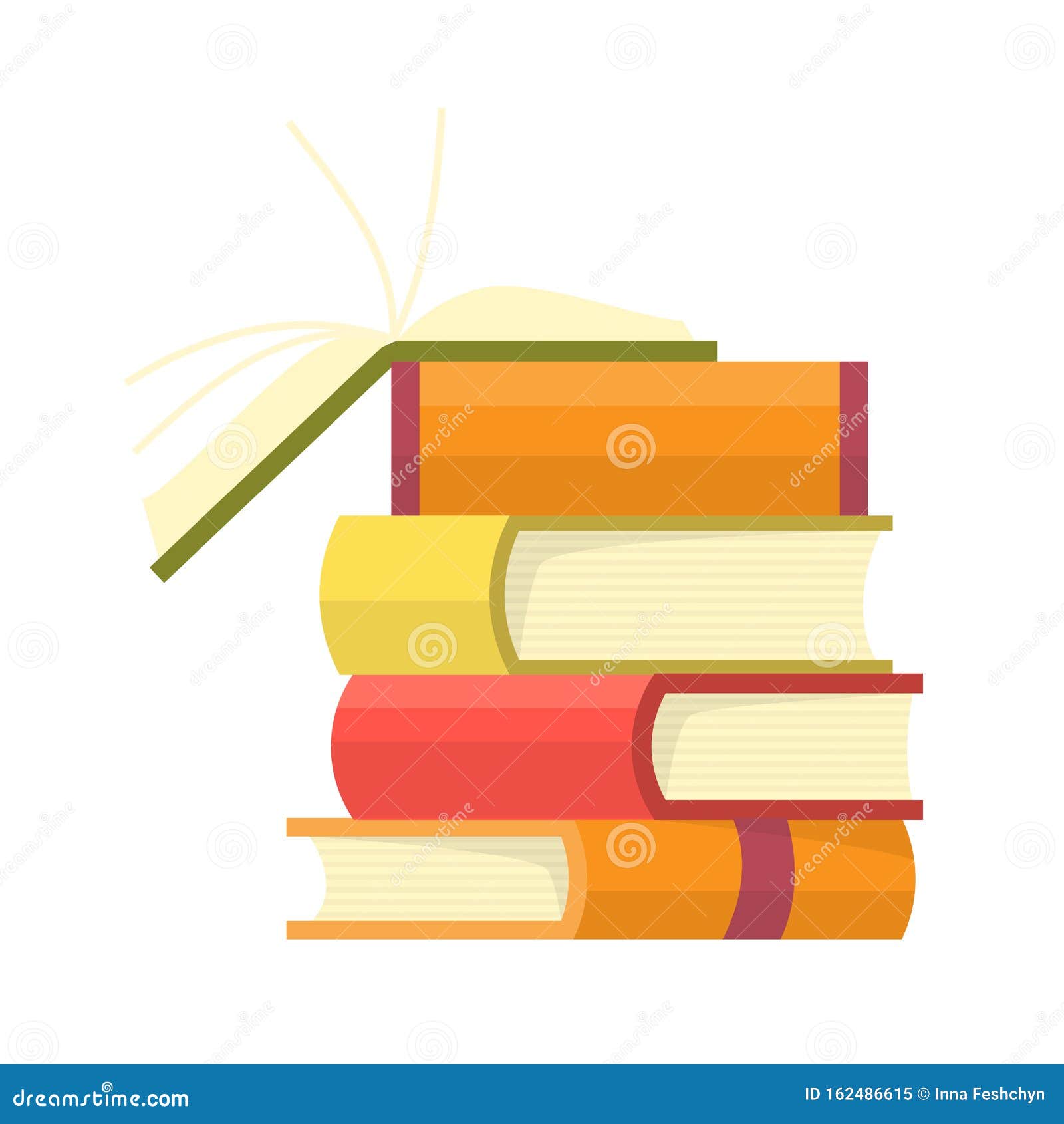 Stack of Colorful Books with Open Book on Teal Background. Education ...