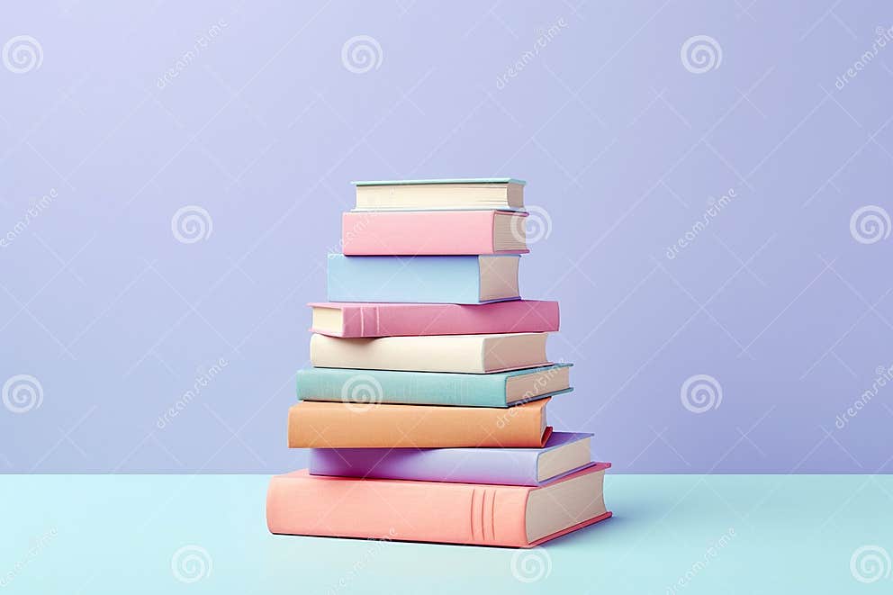 Stack of Colorful Books on Pastel Background with Copyspace for Text ...