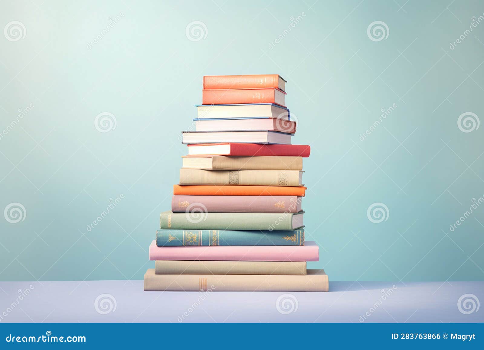 Stack of Colorful Books on Pastel Background with Copyspace for Text ...