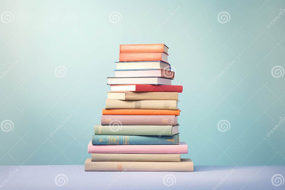Stack of Colorful Books on Pastel Background with Copyspace for Text ...