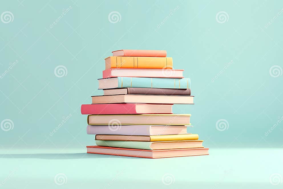 Stack of Colorful Books on Pastel Background with Copyspace for Text ...
