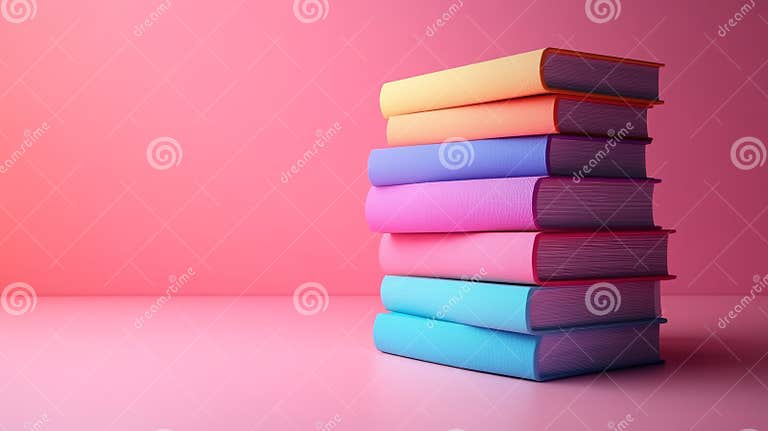 Stack of Colorful Books on a Pink Background, Educational Concept Stock ...
