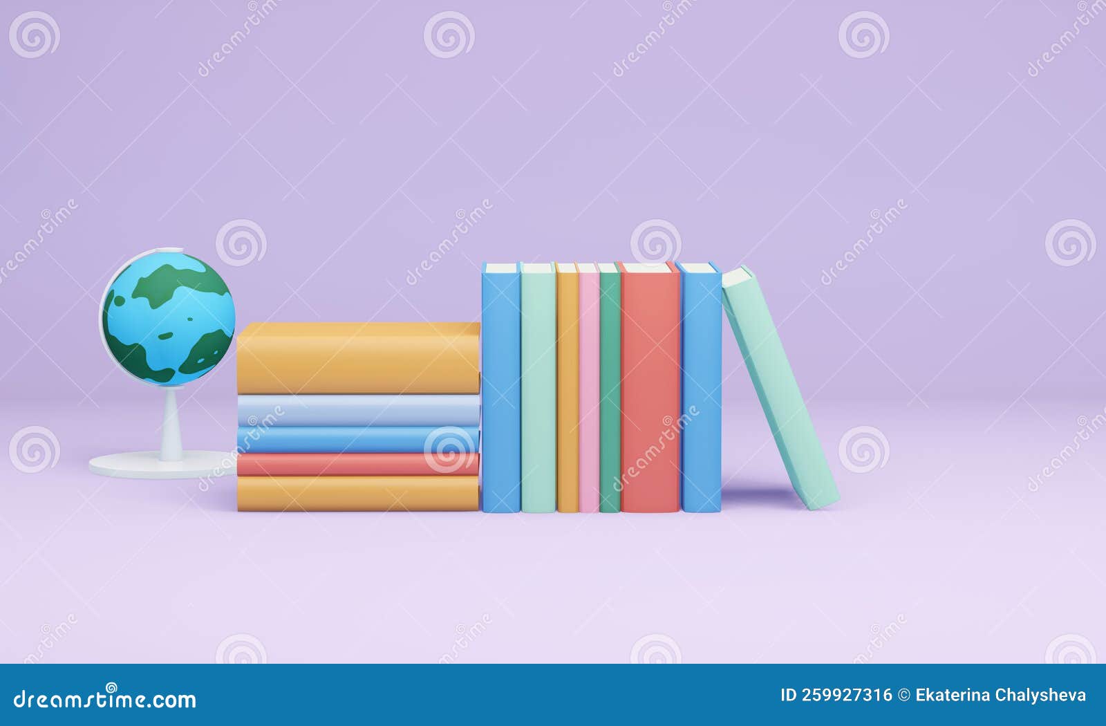 Stack of Colorful Books on Purple Background Stock Illustration ...