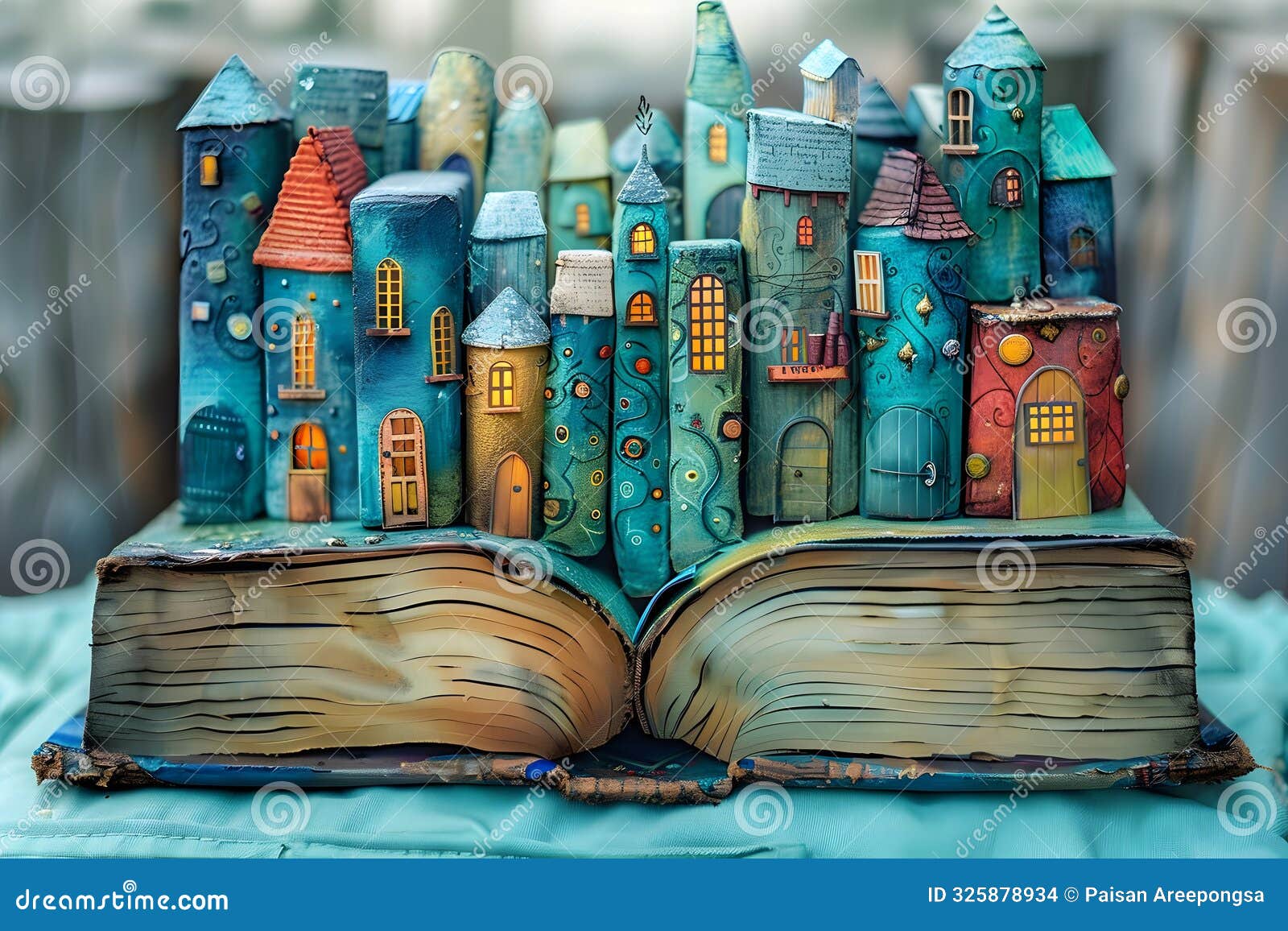 A Stack of Colorful Books with a Single Open Book at the Top Stock ...