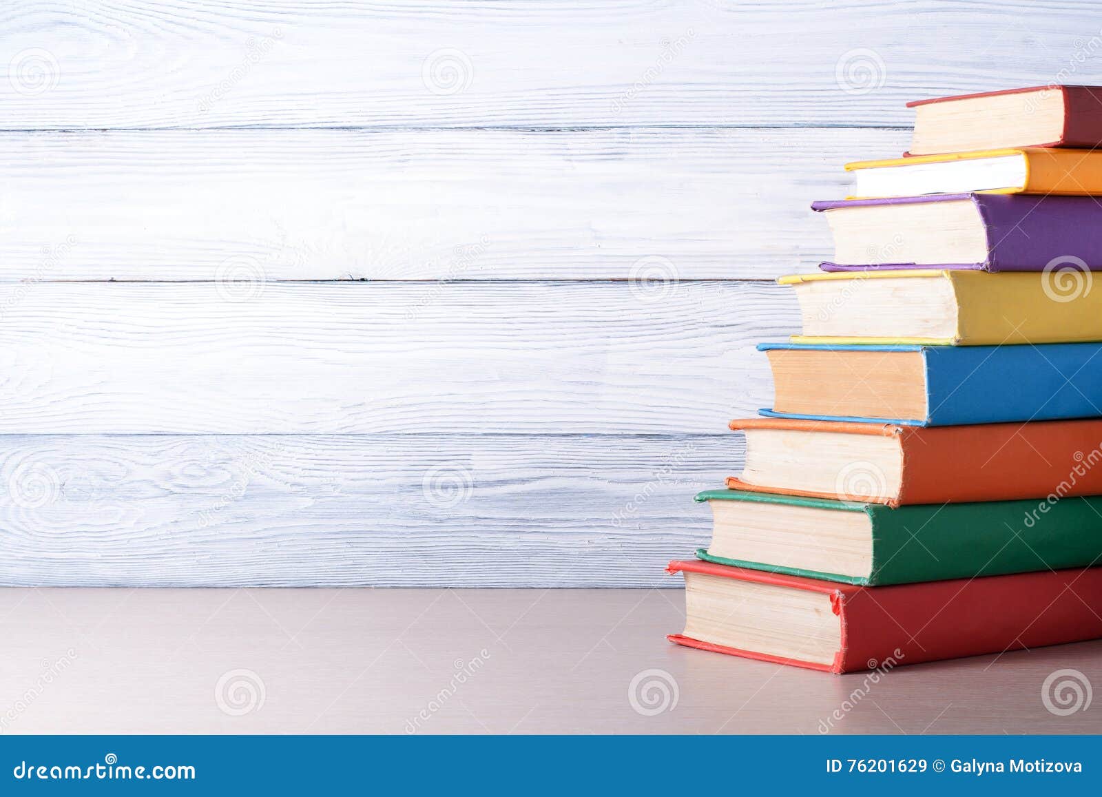 Stack of Colorful Books on Table. Education Background. Back To School ...
