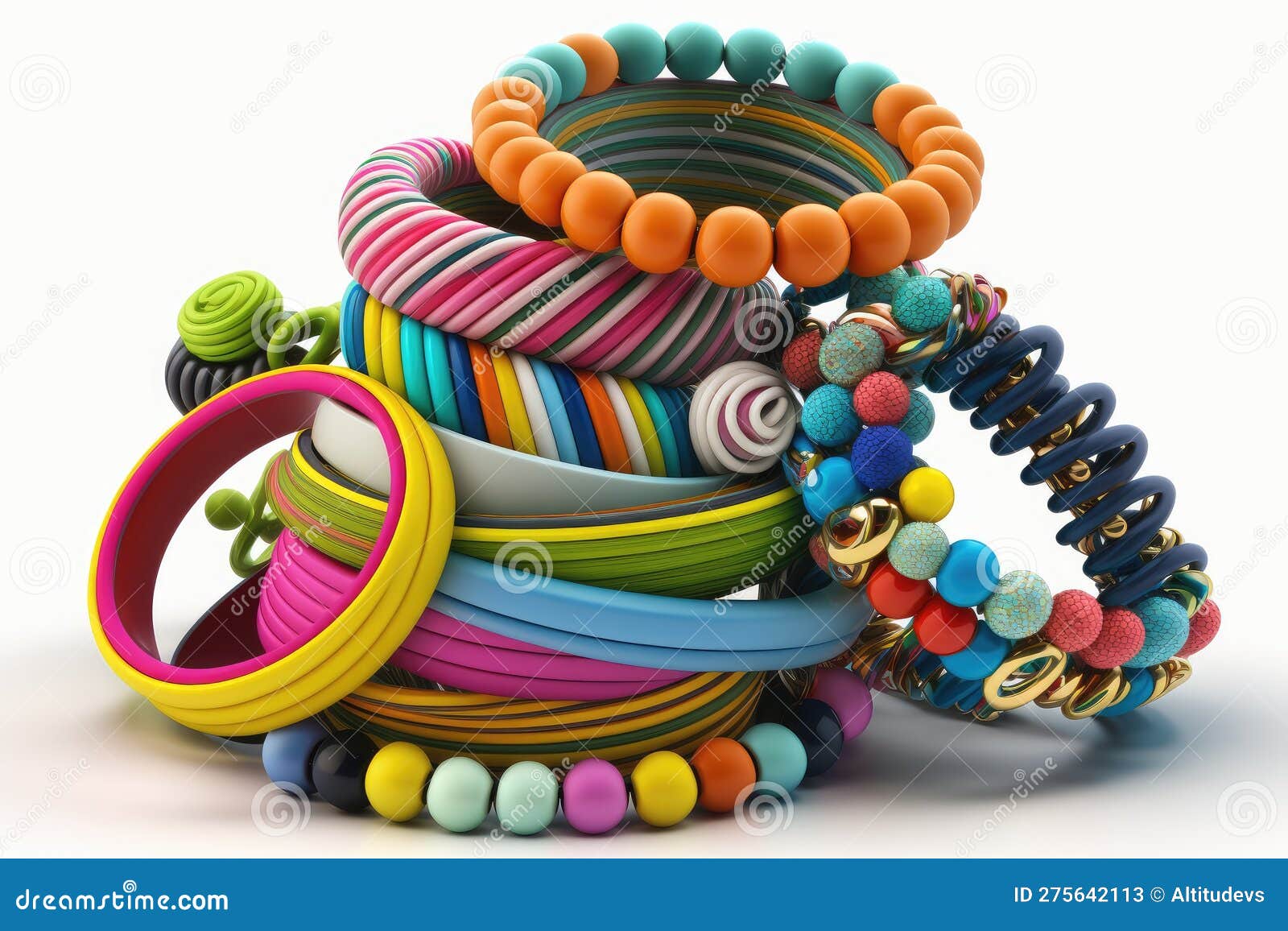 Stack of Colorful Bracelets on White Background Stock Illustration ...