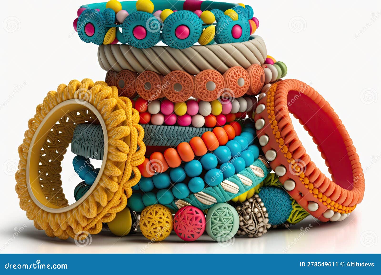 Stack of Colorful Bracelets on White Background Stock Illustration ...