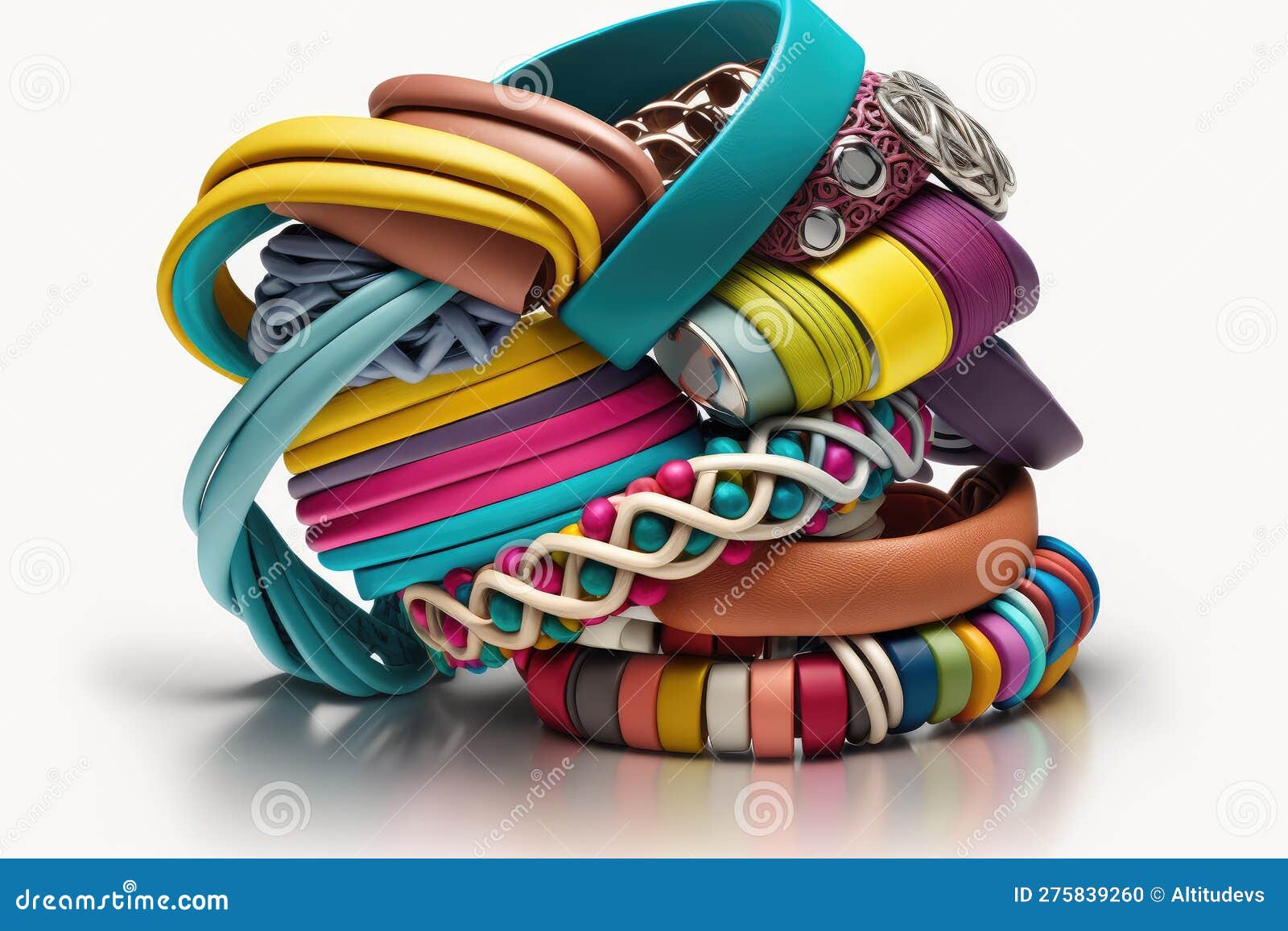 Stack of Colorful Bracelets on White Background Stock Illustration ...