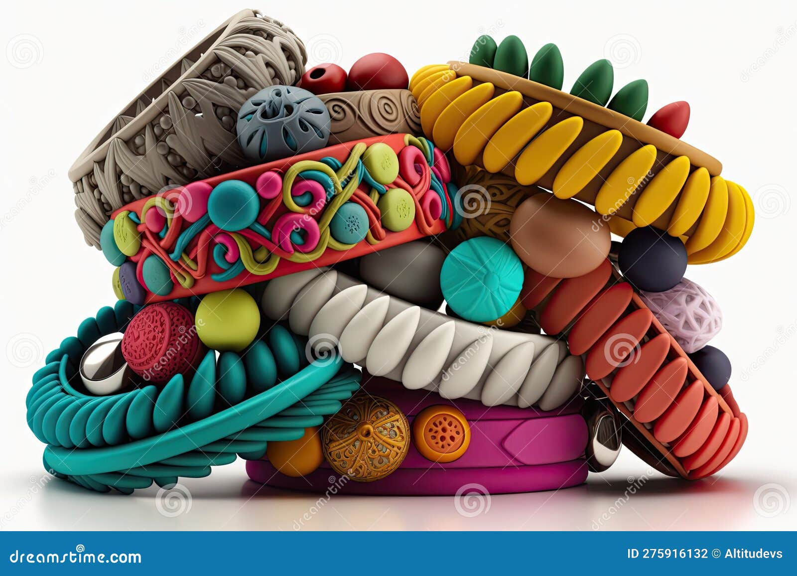 Stack of Colorful Bracelets on White Background Stock Illustration ...