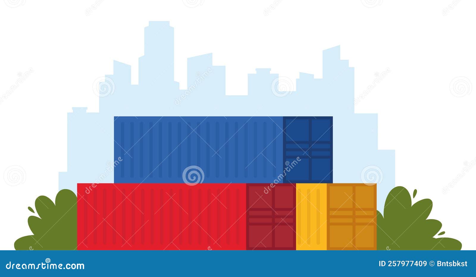 Stack of Colorful Cargo Containers on Urban Background. Freight ...