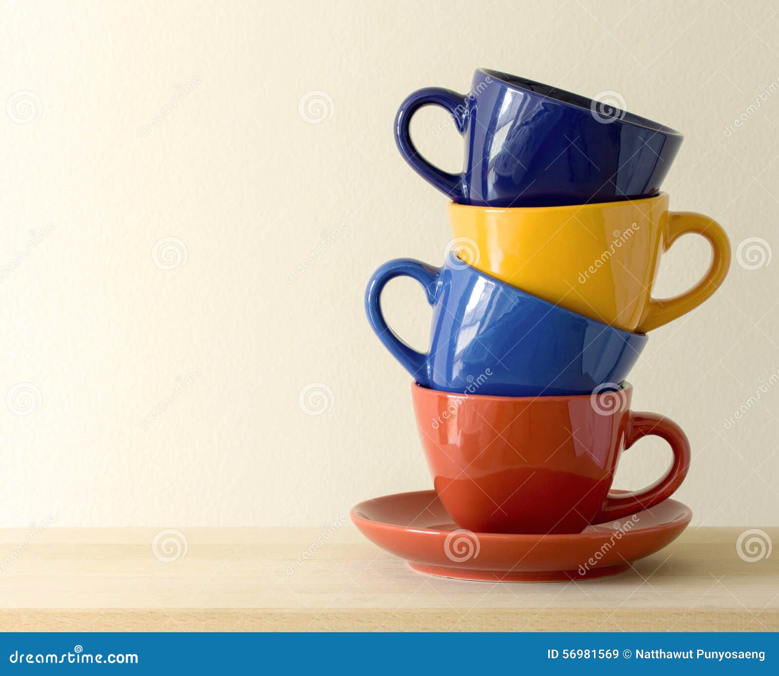 Stack of Colorful Coffee Cups on Table Stock Image - Image of china ...