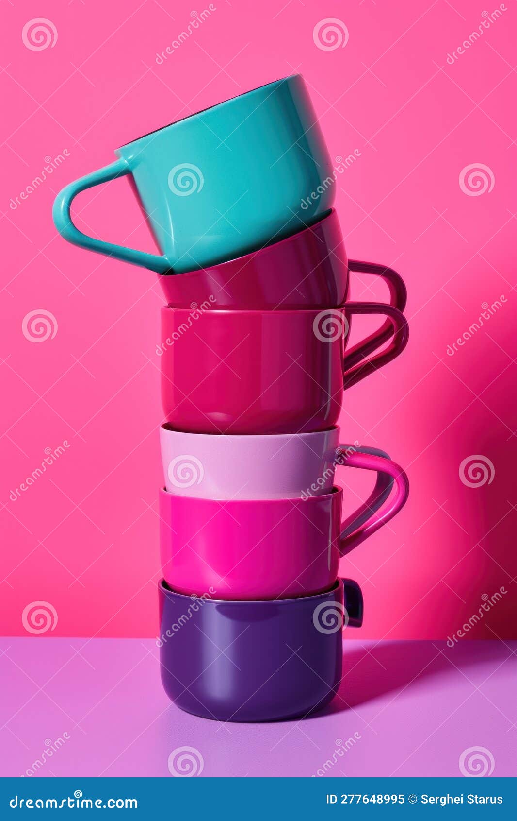 A Stack of Colorful Cups on a Pink Surface. Generative AI Image. Stock ...