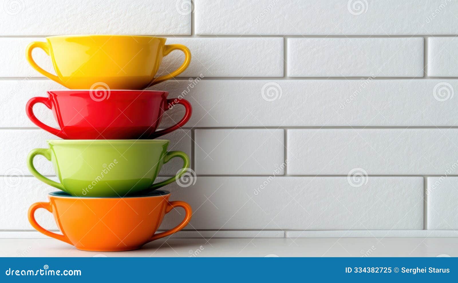 A Stack of Colorful Cups on a White Tile Wall, AI Stock Image - Image ...