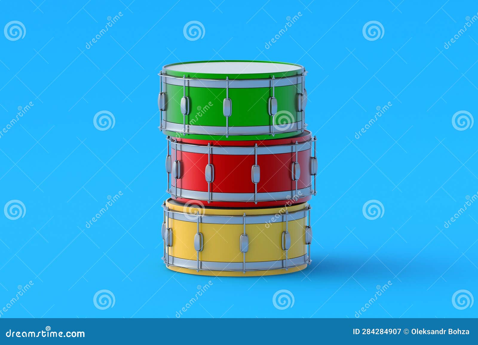 Stack of Colorful Drums on Blue Background. Percussion Musical ...