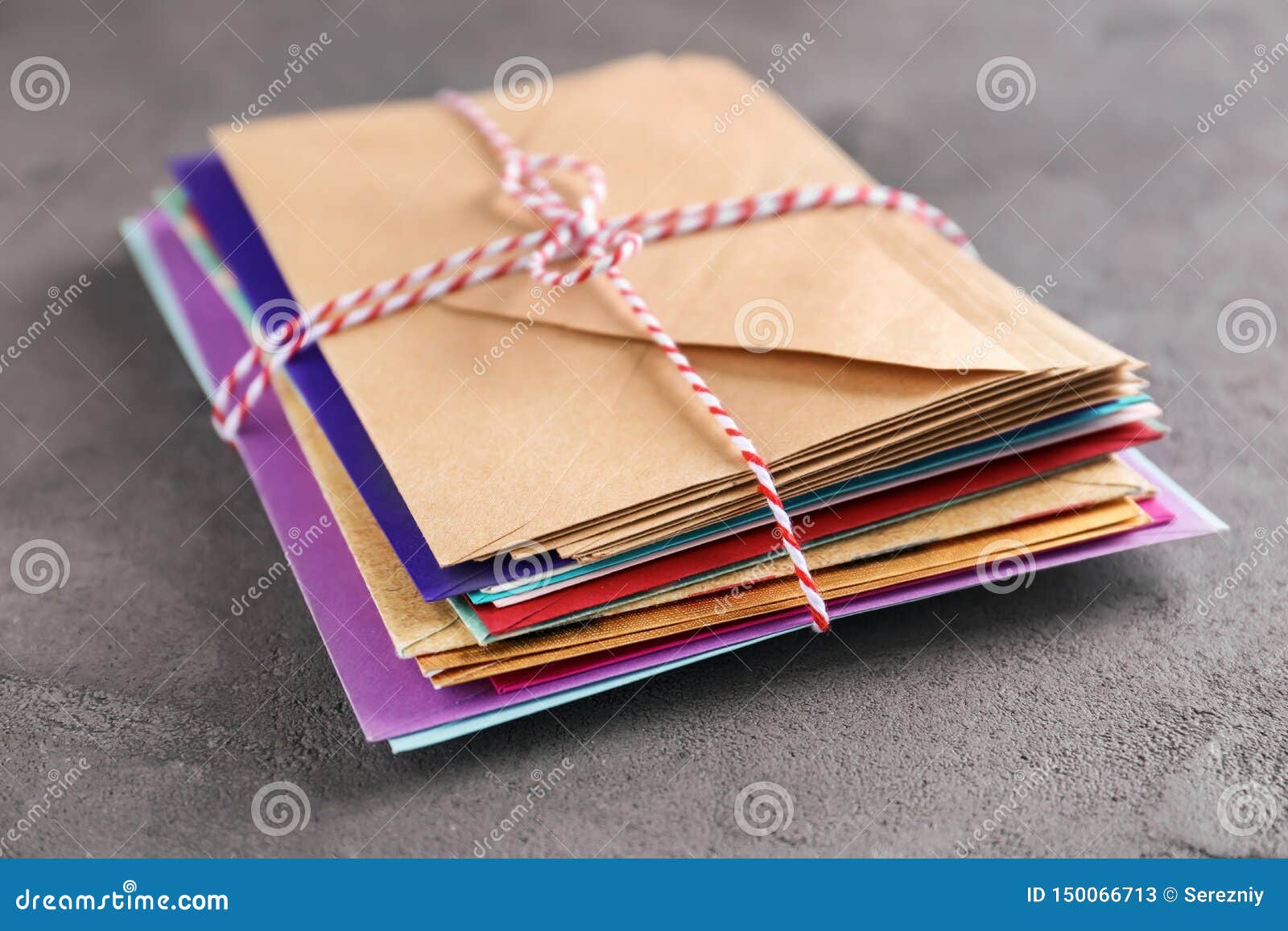 Stack of Colorful Envelopes on Grey Background. Mail Service Stock ...