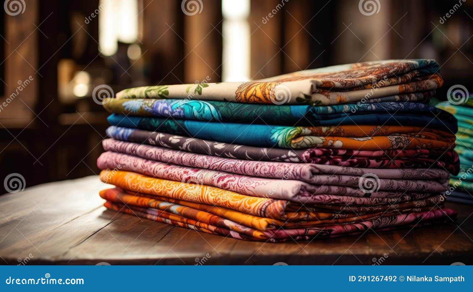 Stack of Colorful Fabrics, Traditional Batik Fabrics Pile, Generative ...