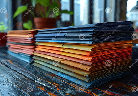 Stack of Colorful Folders on a Desk Stock Photo - Image of contemporary ...