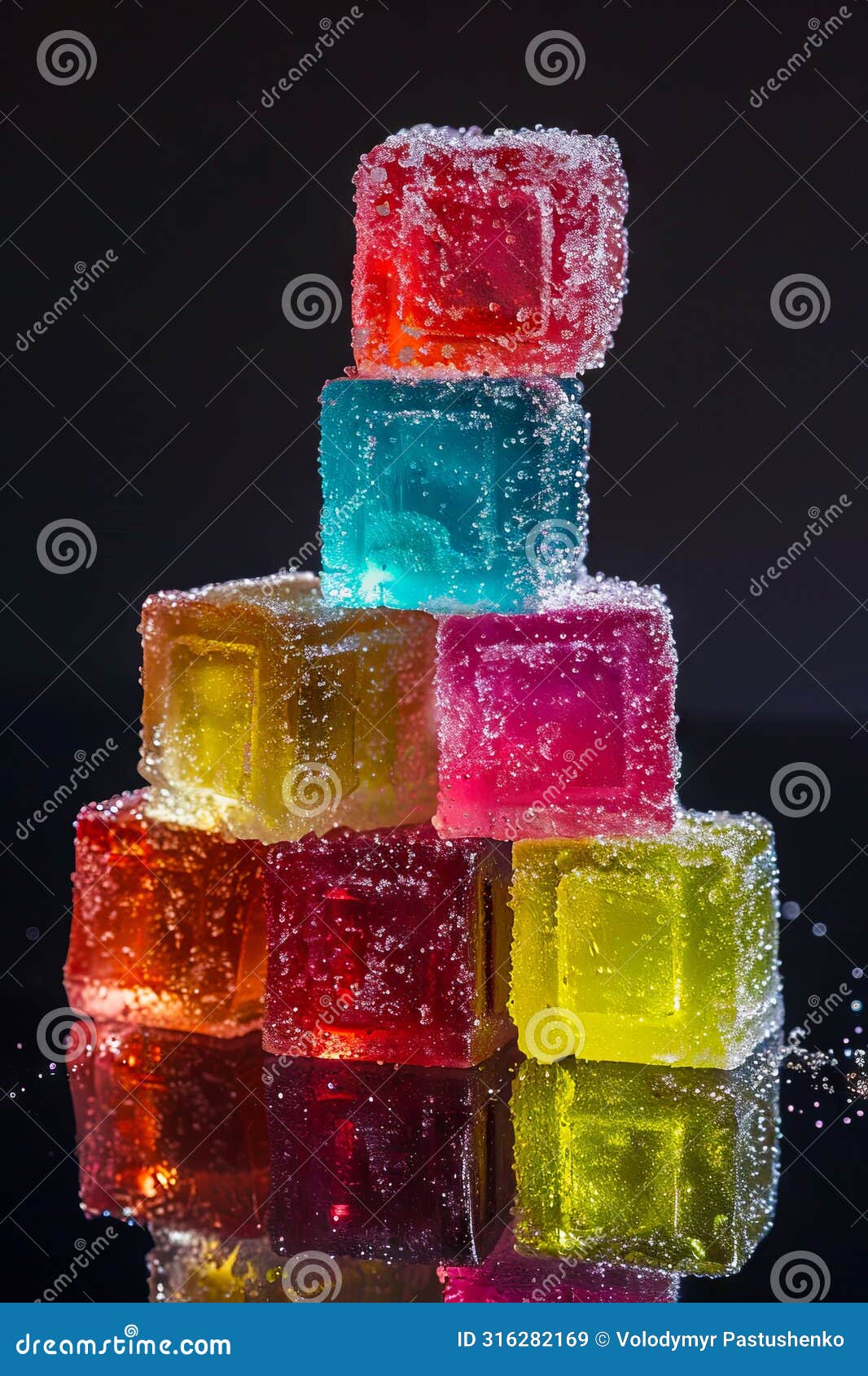 A Stack of Colorful Gummy Cubes on a Black Surface Stock Image - Image ...
