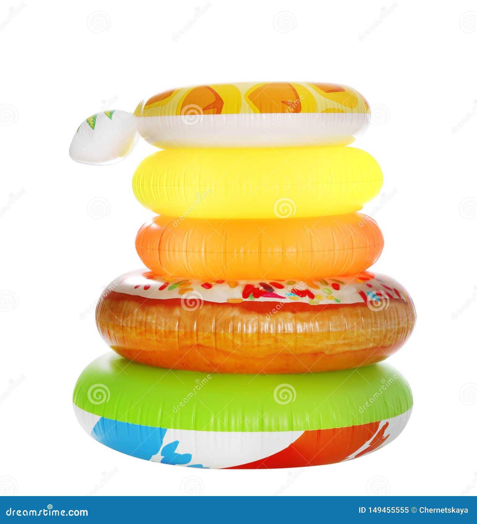 Stack of Colorful Inflatable Rings on White Stock Image - Image of ...