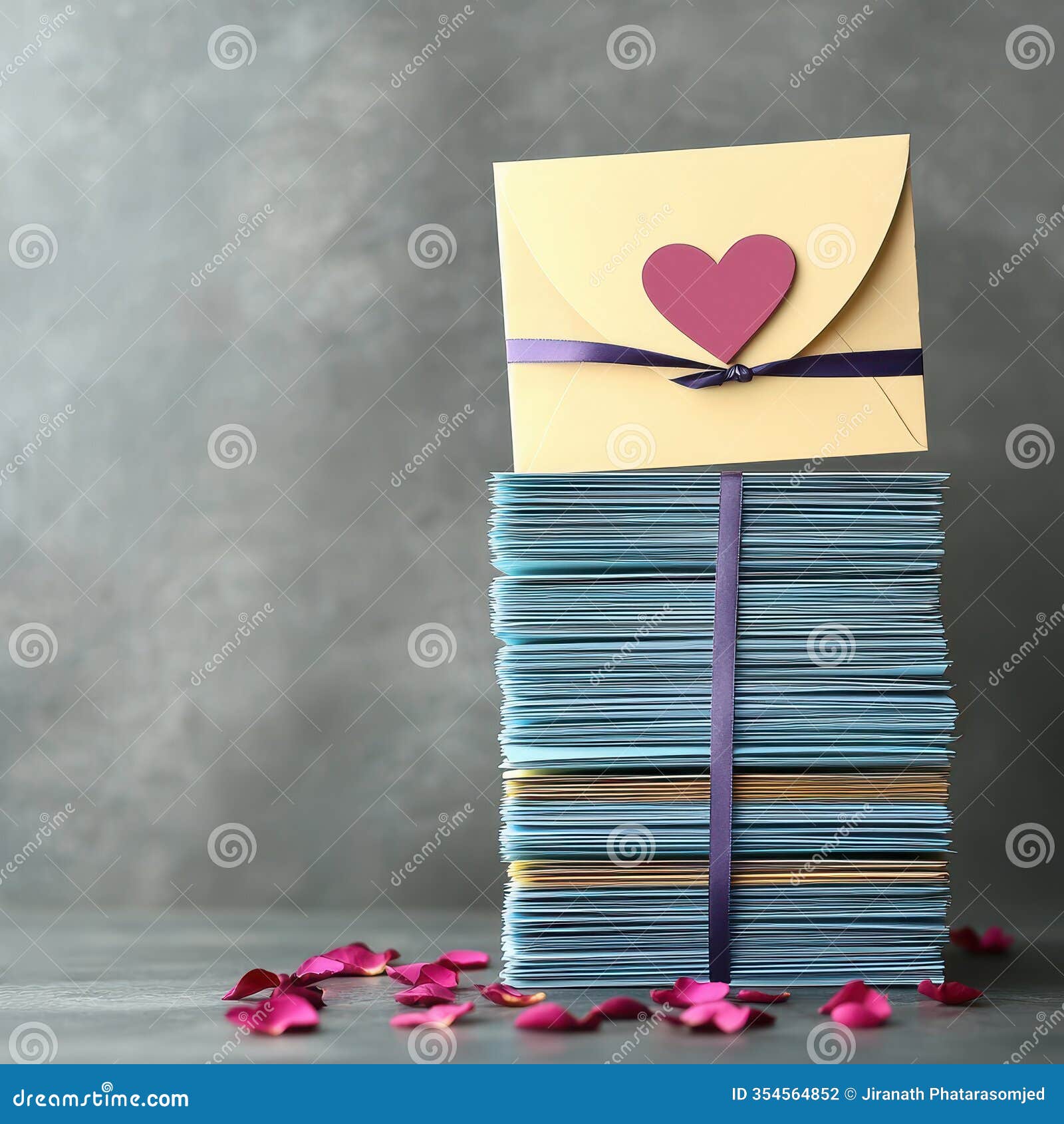 Stack of Colorful Love Letters Tied with Ribbon and Heart Shaped ...