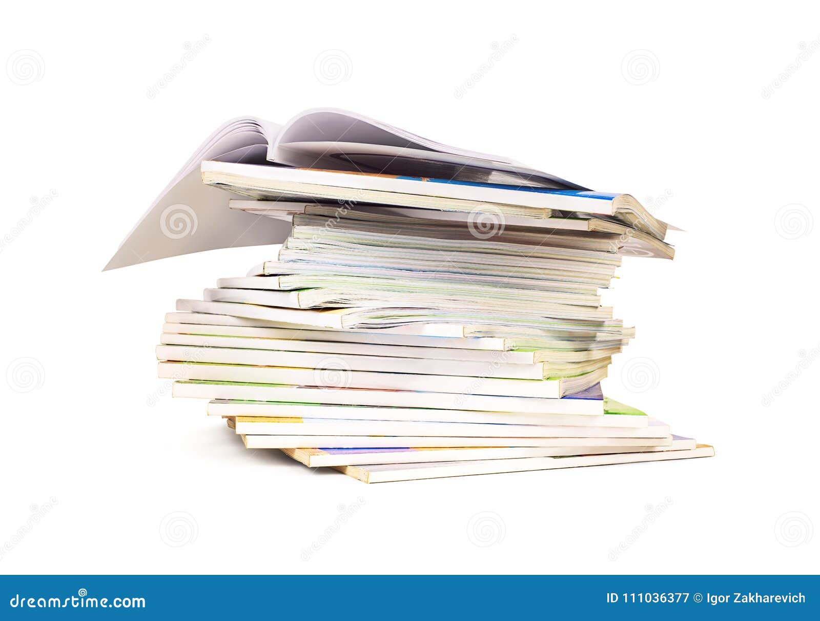 Stack of Colorful Magazines on White Background Stock Image - Image of ...