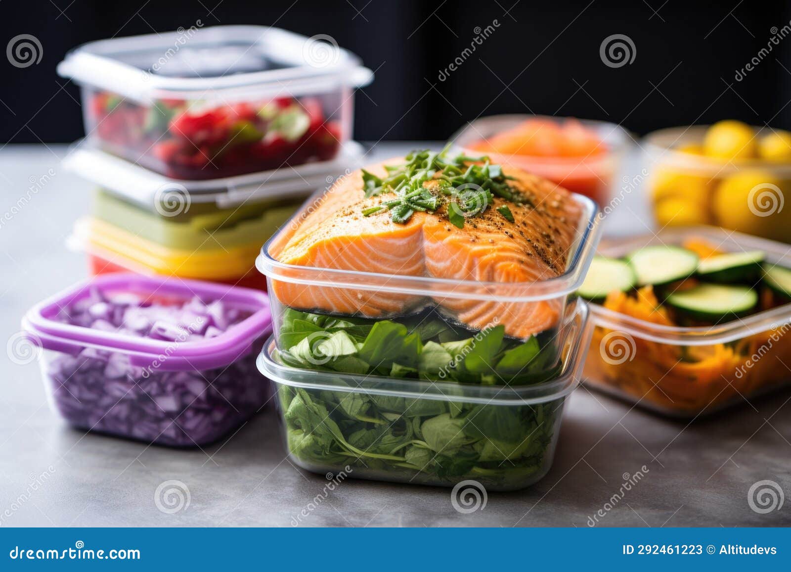 Stack of Colorful Meal Prep Containers with Various Foods Stock Image ...
