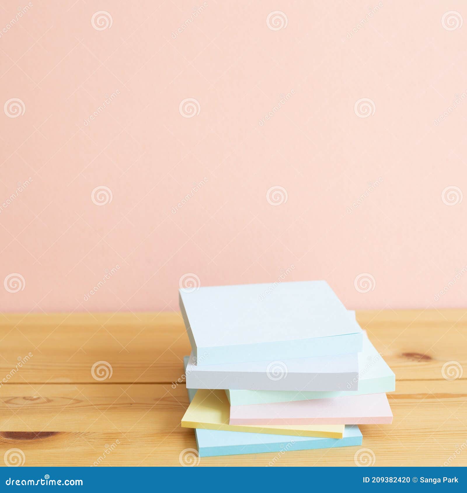 Stack of Colorful Memo Pad, Sticky Notes on Wooden Desk. Pink ...