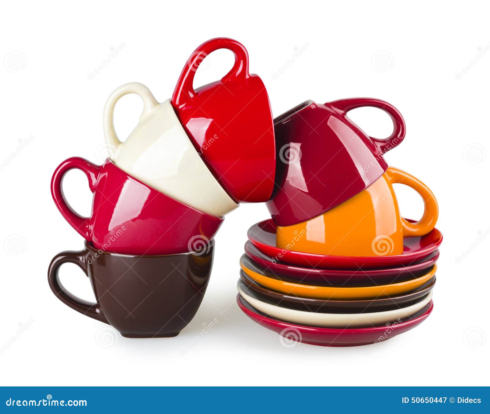 Stack Colorful Mugs Saucers White Background Stock Photos - Free ...