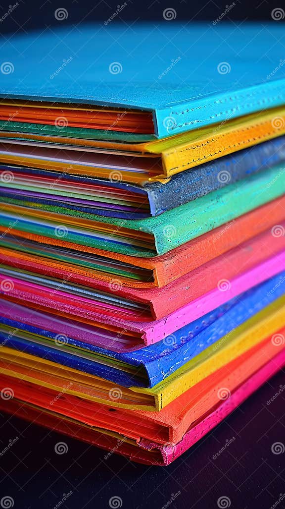 A Stack of Colorful Notebooks Their Pages Edged in a Spectrum ...