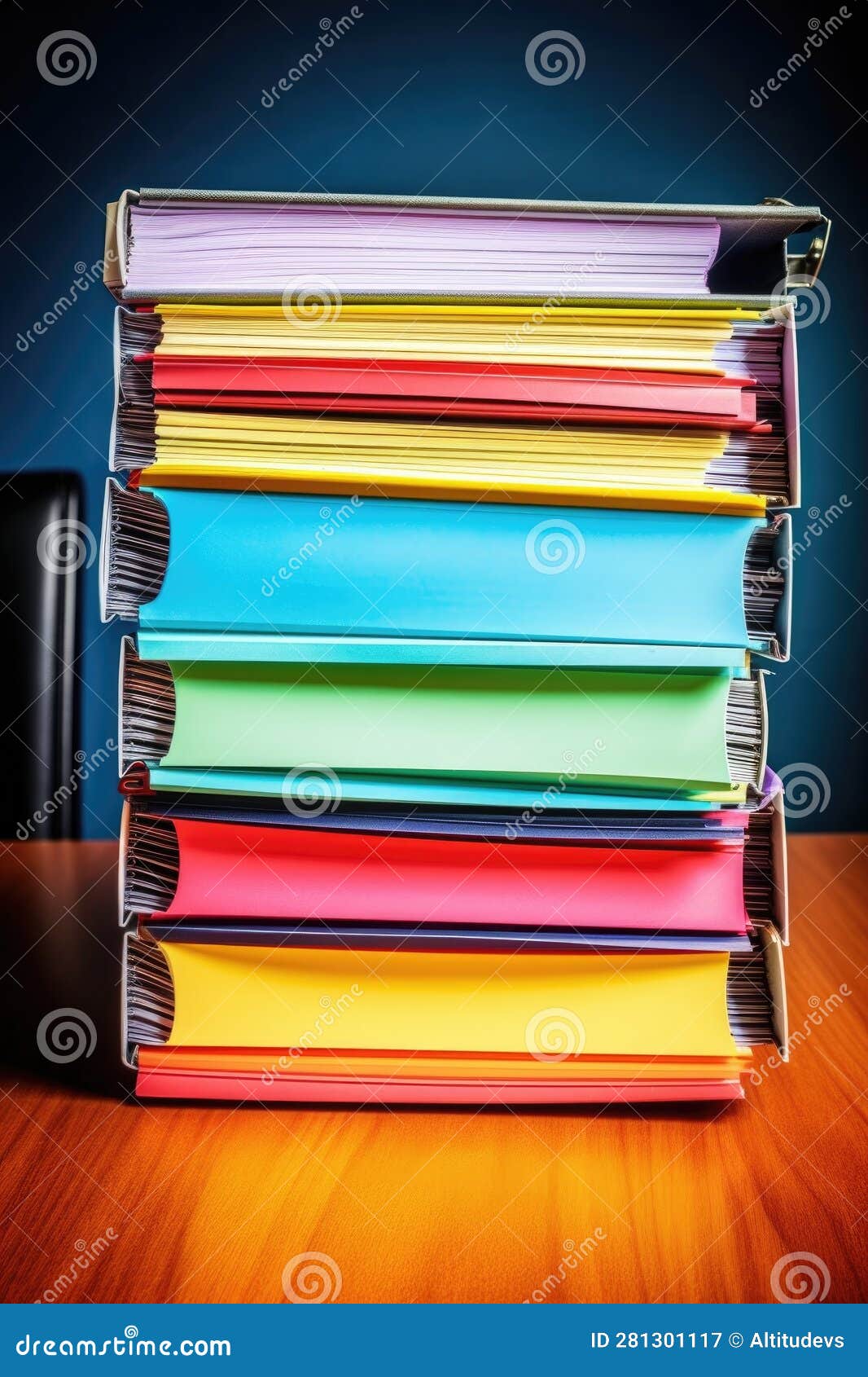 Stack of Colorful Office Folders and Paperwork on a Desk Stock ...