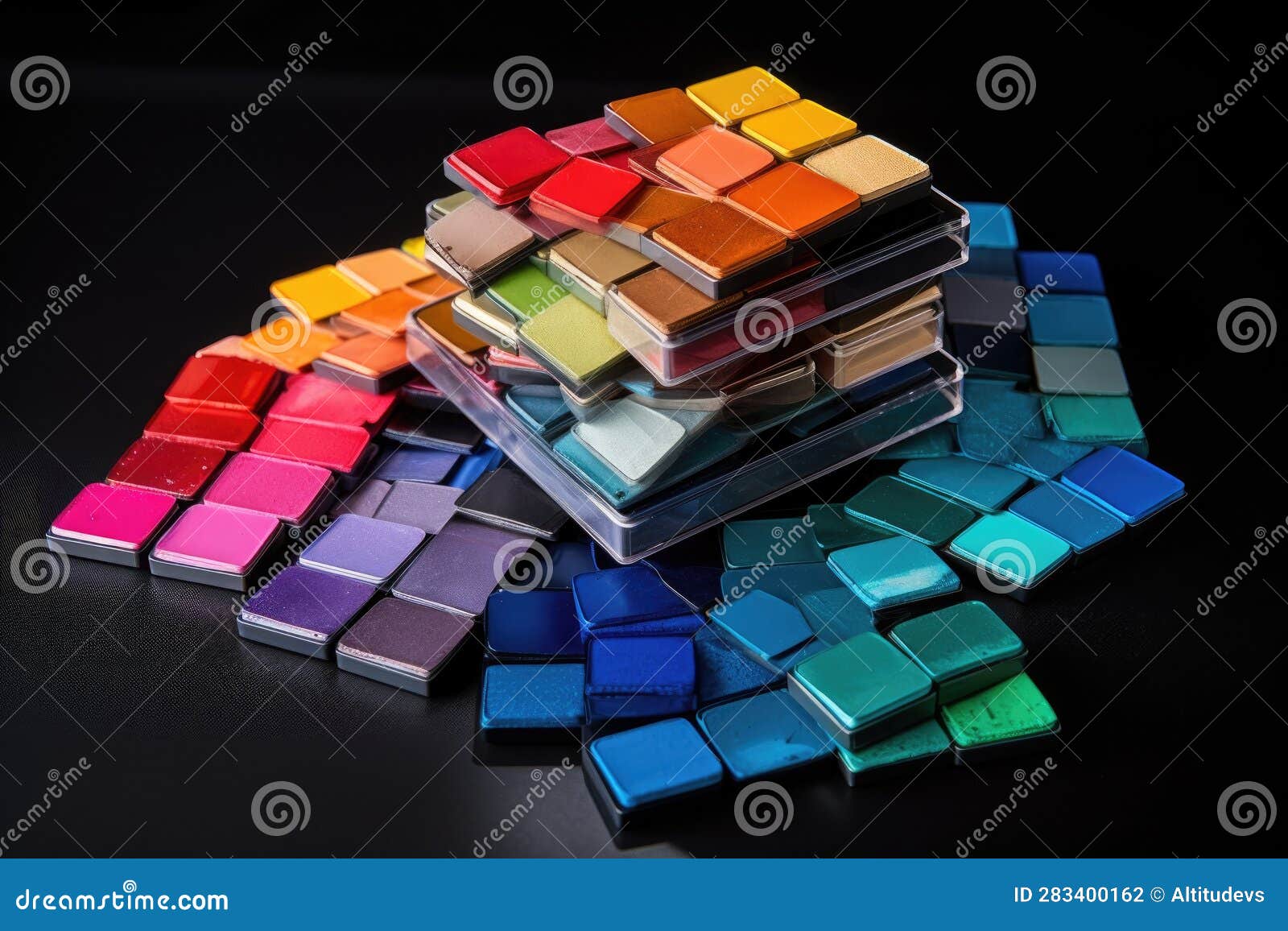 Stack of Colorful Palettes for Bold and Daring Makeup Look Stock ...
